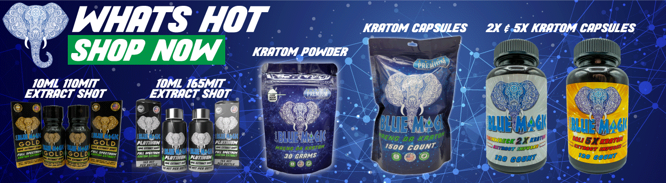 Award-winning Blue Magic Kratom extract, powder, capsules, liquid shot